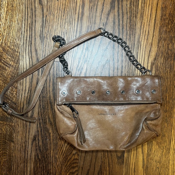 Longchamp | Bags | Longchamp Tan Leather Crossbody Bag With Chain Strap ...
